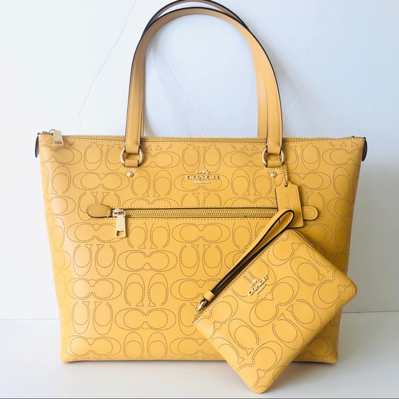 Coach | Bags | Coach Gallery Tote Purse Wallet Set Yellow Leather ...